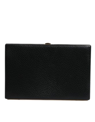 Dolce & Gabbana Womens Black Leather Gold Frame Clutch Evening Party Purse Bag Aluminum Goat