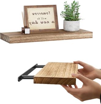 Generic Schwebendes Holzregal, 40cm massives Holz, rustikales Wandregal mit versteckter Montagehalterung f&uuml;r Schlafzimmer, Wohnzimmer, Badezimmer, Dekoration 