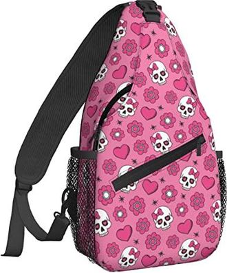 Generic T&ecirc;tes De Mort En Sucre Mignonnes En Forme De Coeur Sac &Agrave; Dos Bandouli&egrave;re Pratique Pochette Epaule D&eacute;contract&eacute; Sac Poitrine Pour Excursion Cyclisme Cam