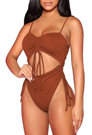 Pink Queen Damen Hoch Geschnitten Einteiliger Badeanzug Trägern Geraffter Frecher Shape Monokini Gebranntes Orange XL