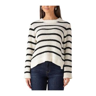 Modstr&ouml;m Gestreifter Rundhalsausschnitt Pullover - - Knitwear - Damen - Wei&szlig; - M