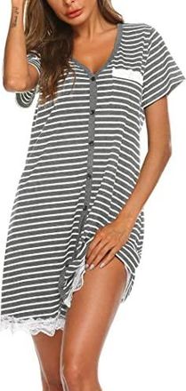 Ekouaer Tee Shirt Chemise de Nuit Femme Boutonnée Maternité Ouverture Devant Vêtements de Nuit, Ydf4, S