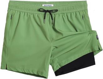 Maamgic Maillot de Bain pour Hommes avec Compression Short de Bain 2 en 1 | 5.5 Séchage Rapide Short de Natation décontracté Boardshorts avec Pantalon intérie