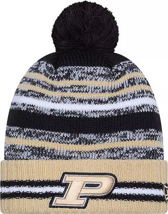New Era Purdue Boilermakers Onfield Sport Strickm&uuml;tze mit B&uuml;ndchen und Bommel, NCAA Cheer Cuff Strickm&uuml;tze