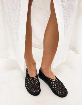 NA-KD Leder-Ballerinas mit Knoten in Schwarz