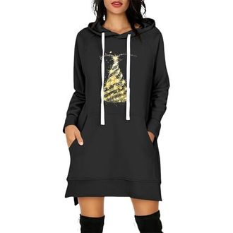 Generic Pull de Noël pour femme - Longue fermeture éclair - Polaire - Imprimé de Noël - Hiver - Automne et à manches longues - Robe à capuche - Couleur - Swea