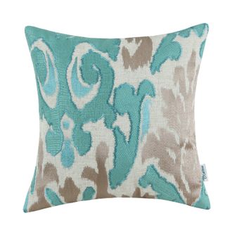 CaliTime Kissenbezüge Kissenhülle High Class Dekokissenbezug Fall für Couch Sofa Home Decoration Vintage Ikat Stil Applique Bestickt 50cm x 50cm Teal Taupe