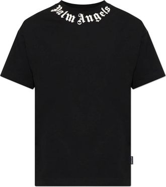 Palm Angels Homme, Tops, Noir, Taille: S T-shirt en coton avec logo imprim&eacute;