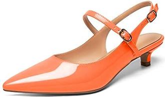 elashe Femme Escarpins Petit Talon Bride Cheville Mary Jane Chic Chaussure Verni Orange EU41