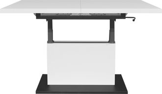 Möbelando Couchtisch >Lift< höhenverstellbar durch Lift-Gestell bis 75cm, Tischplatte mit Synchronauszug auf 160cm, vulkanschwarz supermatt/Ice White supermatt 
