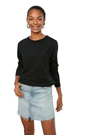Trendyol T-Shirt à Manches Longues pour Femme, col Bicyclette, Taille L