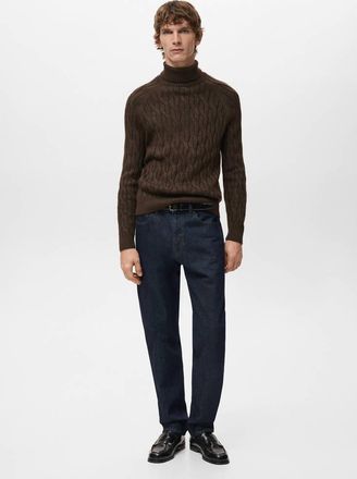 Mango Pull maille torsad&eacute;e col montant marron - Homme - XXL - MANGO MAN