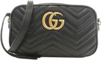 Gucci Sac bandouli&egrave;re en cuir matelass&eacute; chevron GG Marmont Pre-owned - Femme - Pre-owned - Noir - Taille: ONE Size
