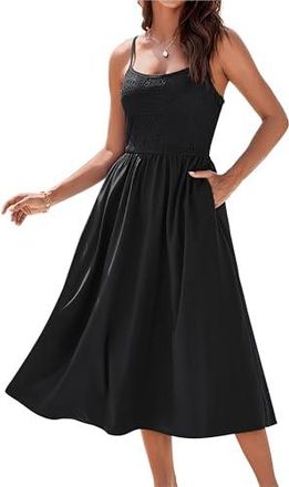 Grace Karin Robe longue décontractée pour femme - Bretelles spaghetti - Bordure en dentelle - Robe dété mi-longue, blanc, XL