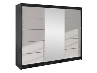Mirjan24 Kleiderschrank Dotan VI mit Spiegel, Kleiderstange und F&auml;cher, Schlafzimmerschrank, Schwebet&uuml;renschrank, Dielenschrank, Garderobenschrank (Schwarz/Wei