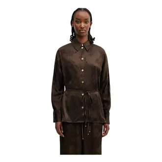 Ganni Femme, Blouses et Chemises, Brun, Taille: 38 FR Chemise en satin jacquard