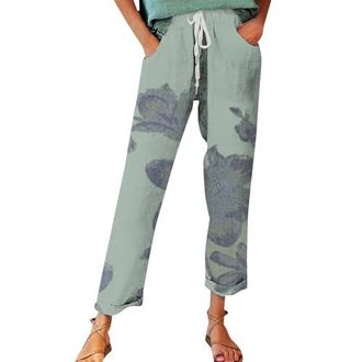 Generic Pantalon Leger Ete Femme Lin &Eacute;t&eacute; Large Elegant Pantalon Court en Lin pour Femme Grande Taille Taille Haute Jambe Large Longueur Cheville Ray&eacute; pour La 