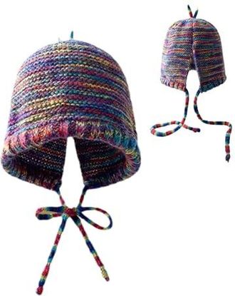 Generic Bonnet dhiver pour femme, chapeau de p&ecirc;cheur au crochet - Bonnet dhiver avec bonnet au crochet r&eacute;tro - Bonnet chaud tricot&eacute; color&eacute;, bonnet dhiver fabr