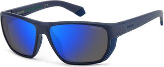 Polaroid Sunglasses Lunettes de soleil sport &agrave; monture rectangulaire et verres polaris&eacute;s bleus effet miroir - Bleu