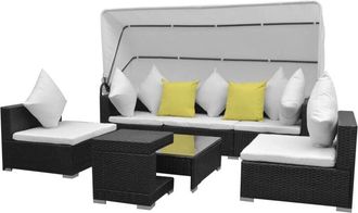 vidaXL Vidaxl - Salon de jardin 7 pcs avec baldaquin R&eacute;sine tress&eacute;e Noir
