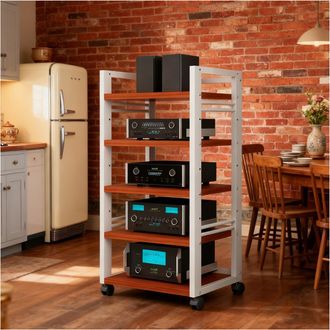 Generic 5-stufiges AV-Medienregal Auf Rollen, Medienkonsole Mit Verstellbaren Regalen, Metall-Audio-Rack, Mobiler Spielkonsolenst&auml;nder, Stereo-Audioregale F&uuml;r