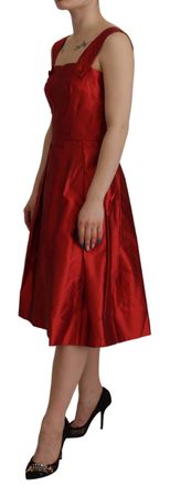 Dolce & Gabbana Womens Red A-Line Pleated Satin Silk Dress