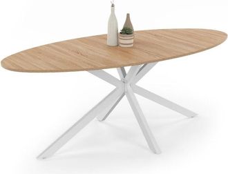 IDMarket Idmarket - Table à manger ovale alix 10 personnes pied araignée bois et blanc 200 cm