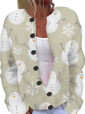 Generic 2026 Vestes pour femmes &agrave; la mode et d&eacute;contract&eacute;e pour lautomne et lhiver No&euml;l imprim&eacute; cardigan veste, beige, XXL