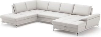 Cavadore Cavadore Wohnlandschaft Castiel mit Federkern / Sofalandschaft mit großem Longchair, Sitztiefenverstellung und satinierten Metallfüßen / 363 x 89 x 22