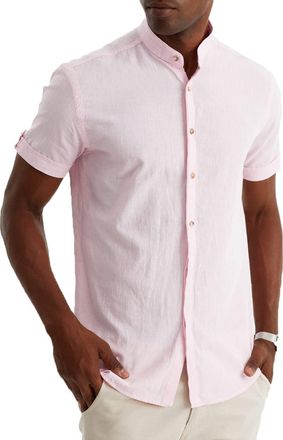LEIF NELSON Leinenhemd Herren Sommer Kurzarm Rosa/Henley Hemd f&uuml;r Freizeit und Business/Gemischt aus Leinen und Baumwolle/Regular Fit Gr&ouml;&szlig;e XL