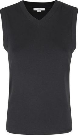 Vince Femme, Tops, Noir, Taille: 40 FR Pima Cotton-Blend High V-Neck Shell