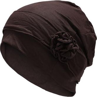 ZLYC Bonnet turban pour femme avec fleur chimio bandeau élastique, Café Fleur Plissée, Taille unique