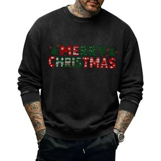 Generic Sweat-shirt de No&euml;l pour homme - Merry Christmas Washed - Sweat-shirt dautomne vieilli vintage pour les vacances - &Agrave; porter au quotidien, Noir, XXL