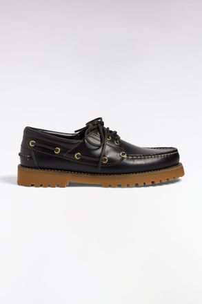 Eden Park Chaussures Bateau En Cuir Lisse Noir Semelles Beige