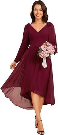 Ever-pretty Robe dInvité de Mariage High Low Col V Manches Longues Taille Empire Bordeaux 42