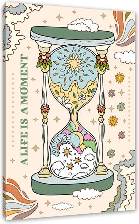 Pixxprint Hippie Art - A life is a moment als, Größe: 60x40cm, Leinwandbild, fertig gespannt, Wandbild, Dekoration, Kunstdruck, kein Poster