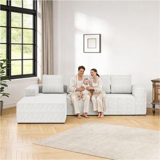 Generic L-f&ouml;rmiges Ecksofa, modernes Cord-Ecksofa, orthop&auml;discher Komfort, robust und langlebig, pflegeleicht, for Wohnzimmer und Schlafzimmer(Blanc)