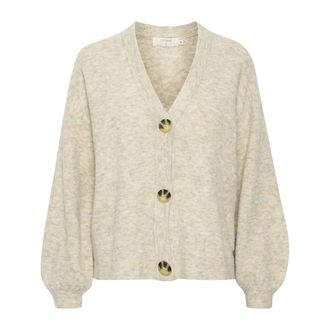 Cream Cardigan Tricot Oversize avec Manches Bouffantes - Femme - Pulls - Beige - Taille: 36 FR