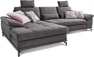 Cavadore Cavadore L-Form-Sofa Castiel mit Federkern / Großes Schlafsofa in L-Form mit Bettkasten, Sitztiefenverstellung, Kopfstützen und XL-Longchair / 312 x 1