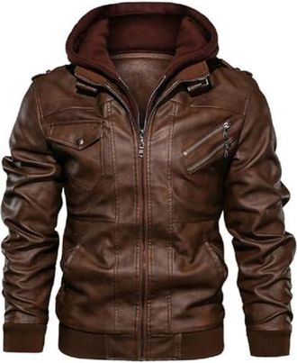 Generic Vestes en cuir pour homme - Automne - Veste de moto en polyur&eacute;thane - Manteaux en cuir, marron, M