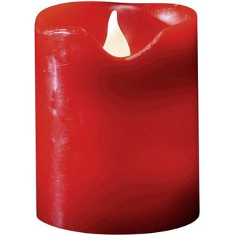 Konstsmide LED Echtwachskerze, rot, zerlaufene Wachsoptik, mit an/aus Schalter und Lichtsensor, 10 cm, 2 warm weiß flackernde Dioden, batteriebetrieben, Innen, 2