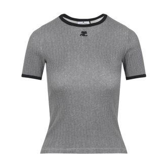 Courr&egrave;ges Femme, Tops, Multicolore, Taille: 40 FR T-Shirt Signature Contrast&eacute;