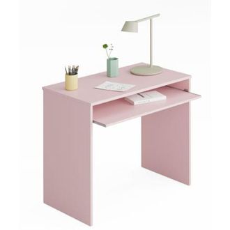 PEGANE Pegane - Bureau droit pour ordinateur rose 79x90x54 cm - Panneau de particules m&eacute;lamin&eacute;s - Plateau &agrave; clavier amovible - 21 kg