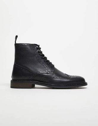 Asos Bottines richelieu à lacets en cuir - Noir