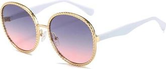 Generic Lunettes de soleil ovales surdimensionnées en métal pour femmes et hommes, lunettes de soleil rétro en métal, lunettes de soleil de voyage UV400, Blan