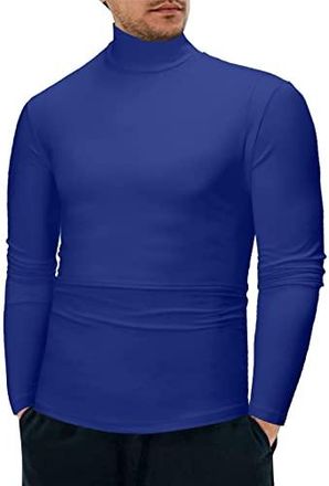 Generic sous Pull Homme Col Roulé T-Shirt Manches Longues en Coton Biologique Anti-Transpiration, Pull Thermique à Col Montant pour Sport ou Daily Wear, Regul