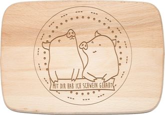 Mr. & Mrs. Panda Fr&uuml;hst&uuml;cksbrett Schwein Geschwister - Geschenk, Familie, Weihnachten, Fr&uuml;hst&uuml;cksbrettchen, Liebe, Holzbrett, Oma, Schneidebrett