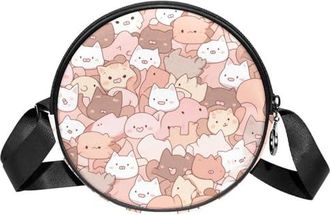 Generic Sac &agrave; bandouli&egrave;re rond pour femme, joli chat, petit sac &agrave; bandouli&egrave;re avec fermeture &eacute;clair, bretelles r&eacute;glables, sac &agrave; main rond d&eacute;contract&eacute; pour fem