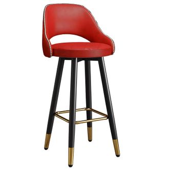 Generic Drehbarer Barhocker in Tresenh&ouml;he, K&uuml;cheninselhocker, gepolstert mit geschwungener R&uuml;ckenlehne aus PU-Leder, Fu&szlig;st&uuml;tze aus Metall f&uuml;r Fr&uuml;hst&uuml;ck und Bi