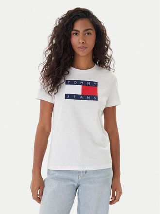 Tommy Jeans T-Shirt Flag DW0DW22562 &Eacute;cru Regular Fit